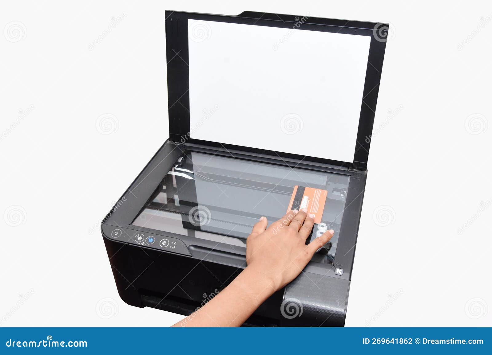 Electronic Printer Scan Machine with Hand White Background Stock Photo ...