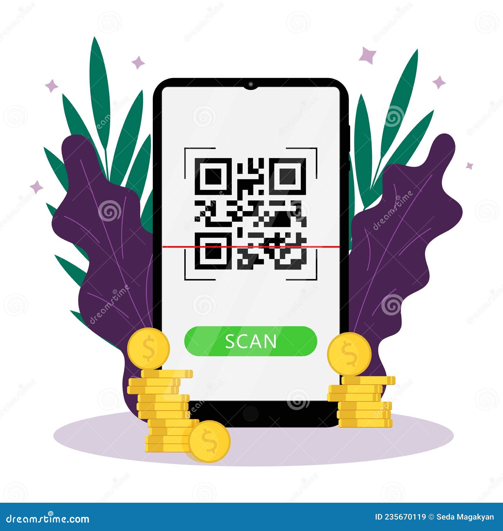 Electronic Qr Code for Smart Phone on an Abstract Background. Flat ...