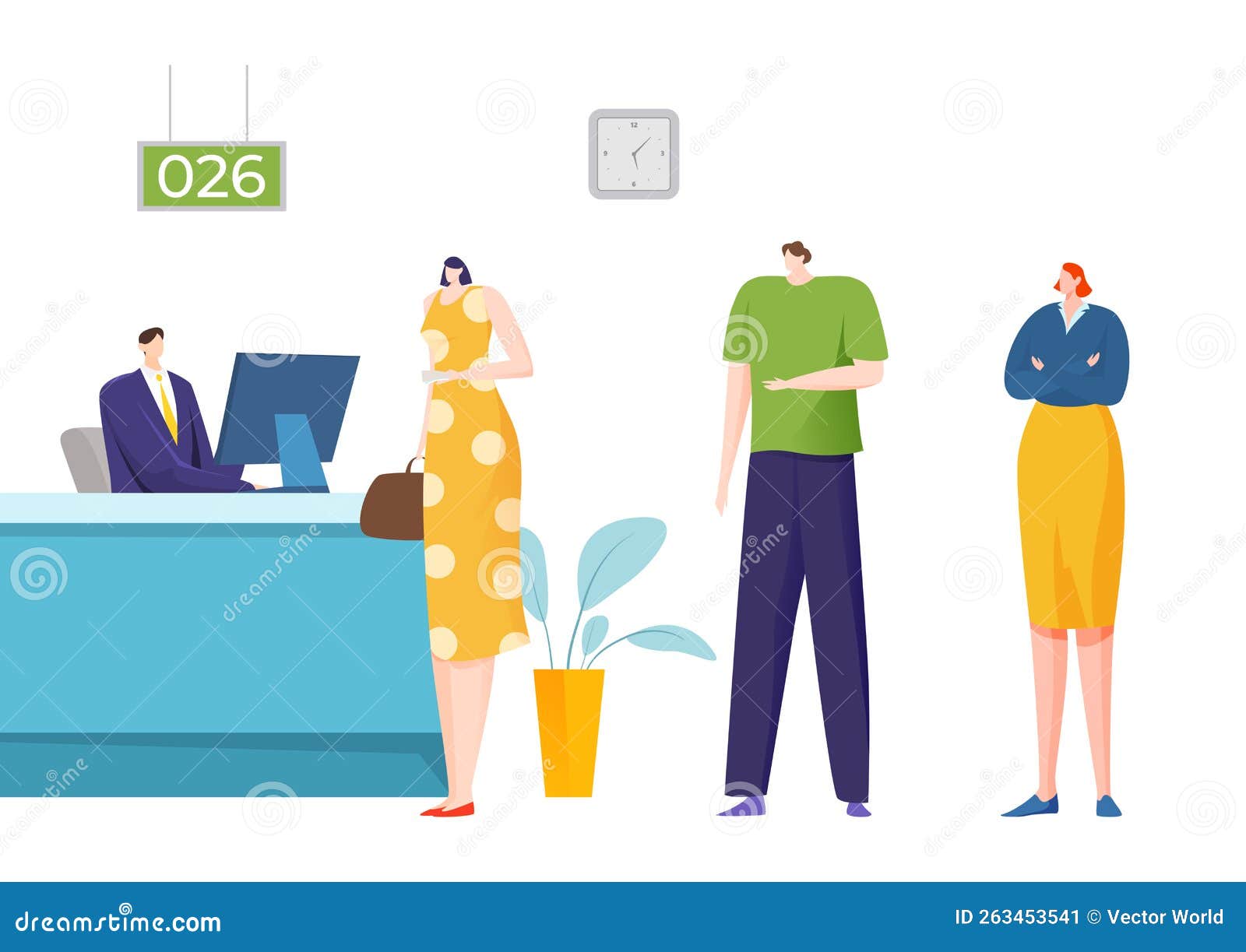 Electronic Queue at Bank Reception, Vector Illustration, Machine ...
