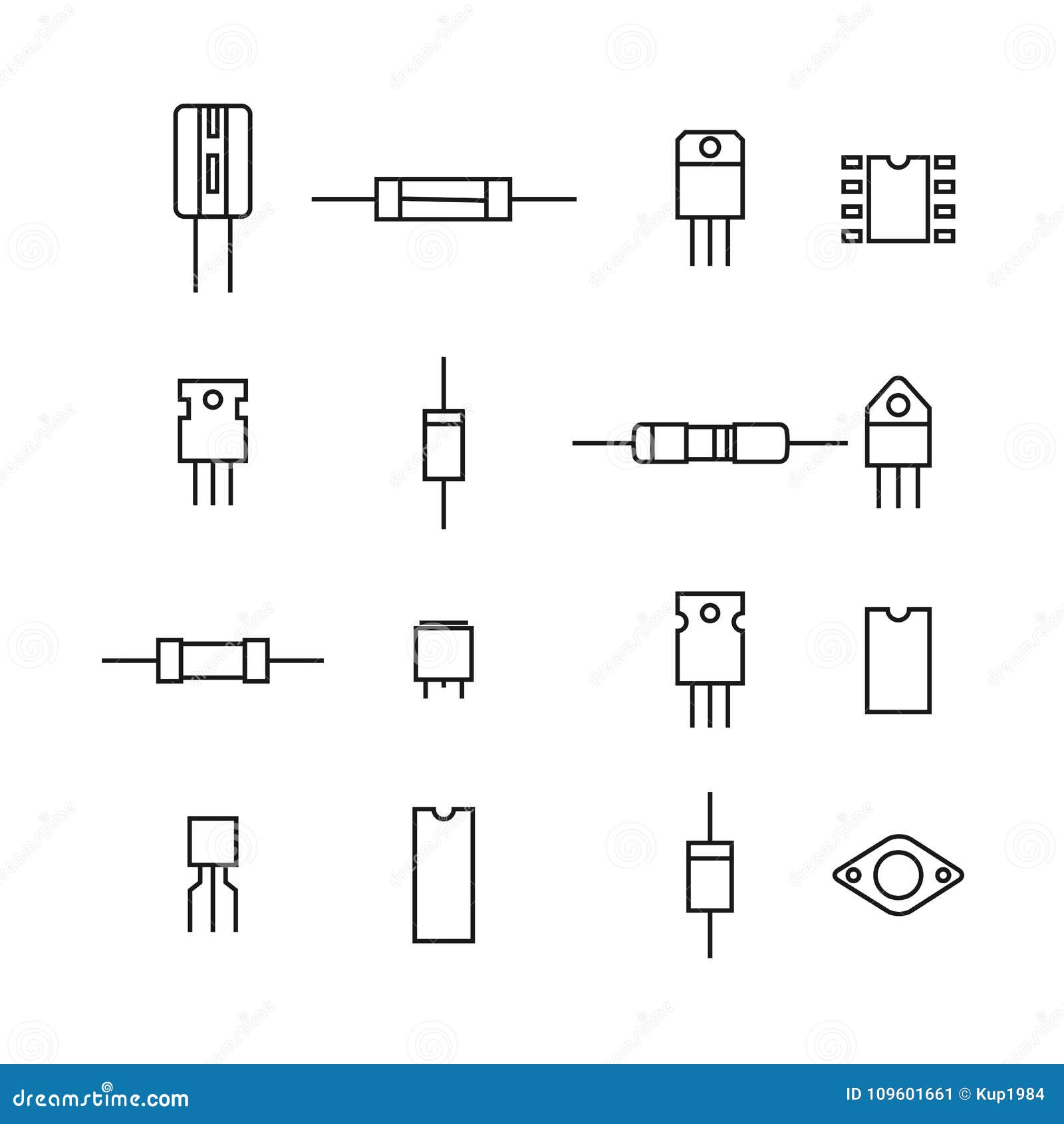 Electronic And Radio Components From Thin Line, Vector Illustration ...