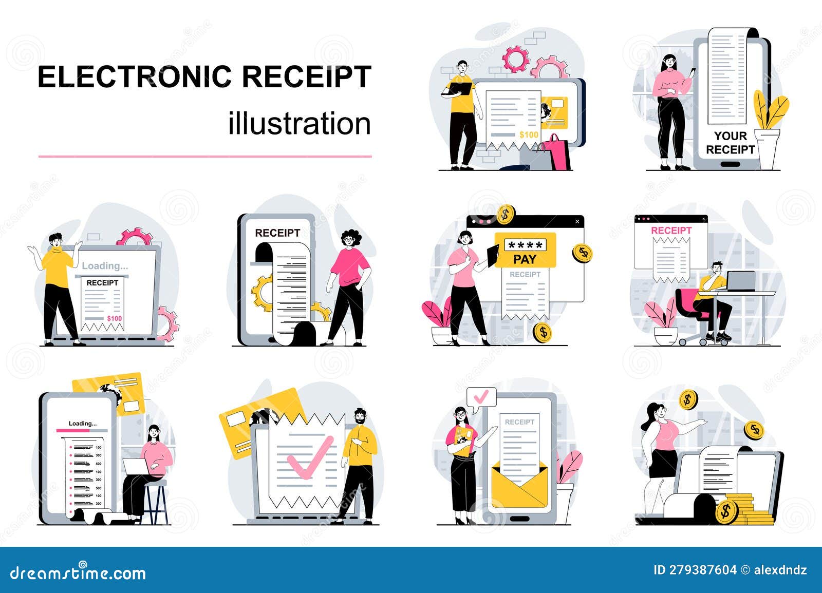 Electronic Receipt Concept with Character Situations Mega Set. Vector ...