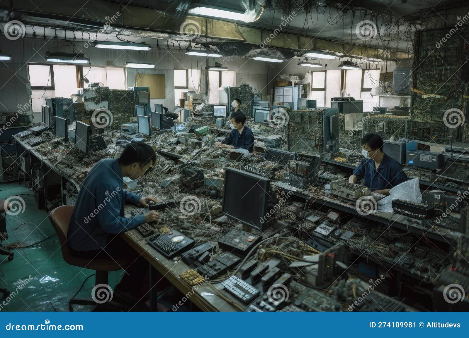 Electronic Recycling Facility, With Staff Sorting Through And Recycling ...