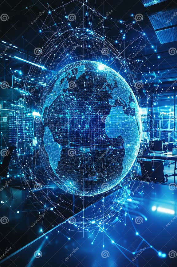 An Electronic Rendering of the Earth Set Against a Blue Tech Background ...