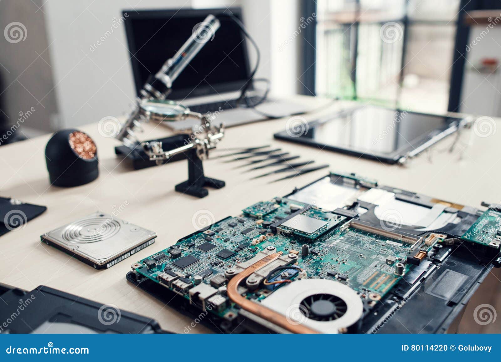 Electronic Repair Shop, Engineer Workplace Stock Photo - Image of chip ...