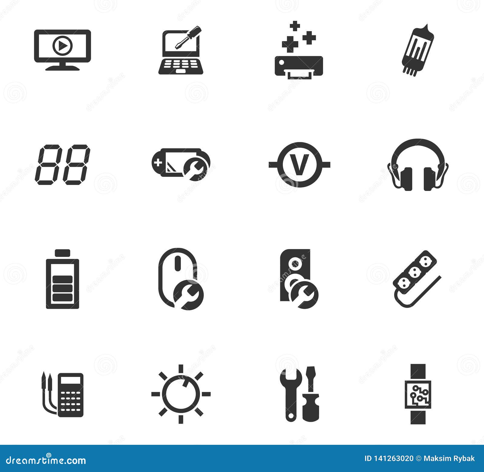 Electronic Repair Icons Set Stock Vector - Illustration of mouse ...
