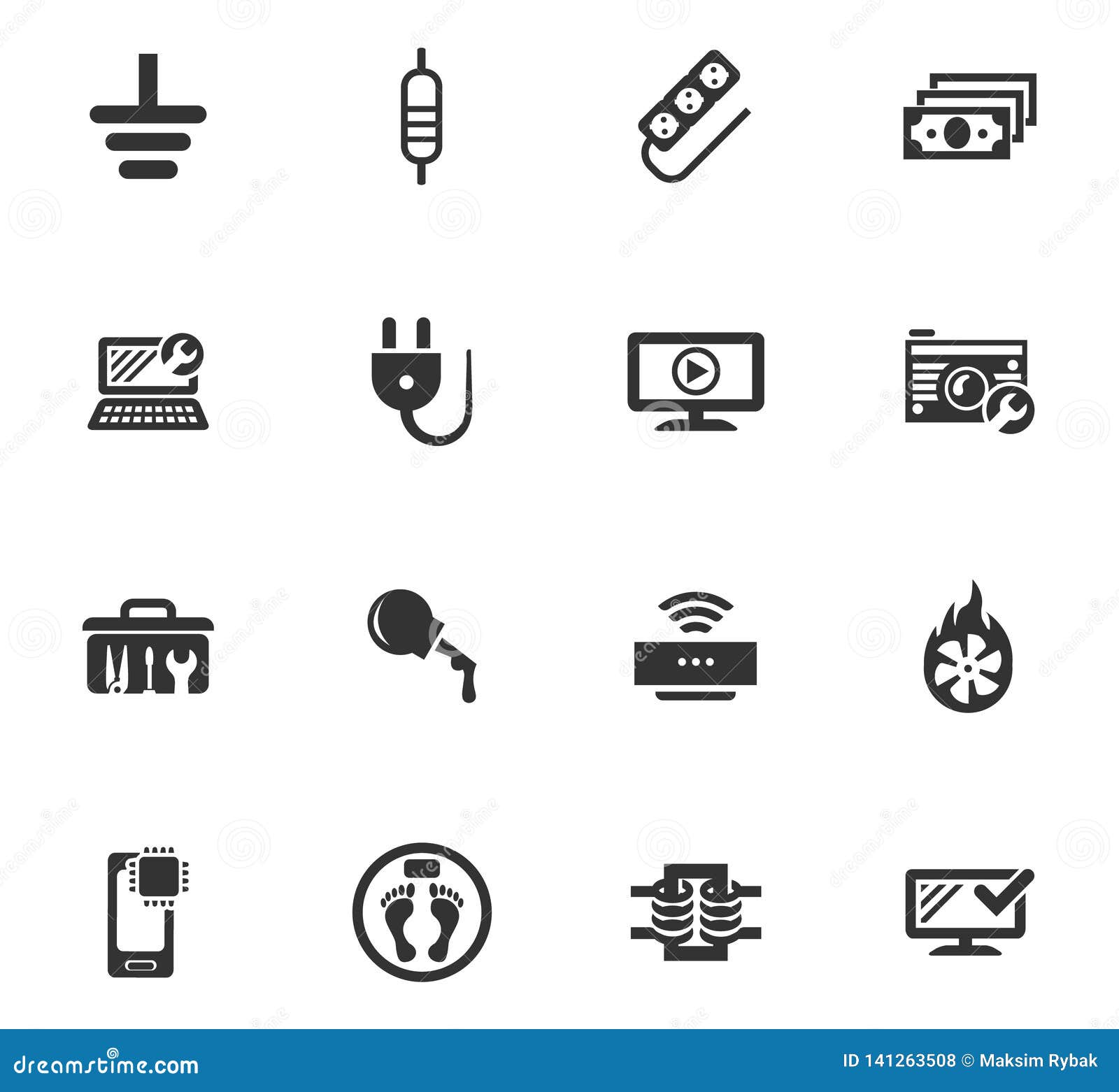 Electronic Repair Icons Set Stock Vector - Illustration of printer ...