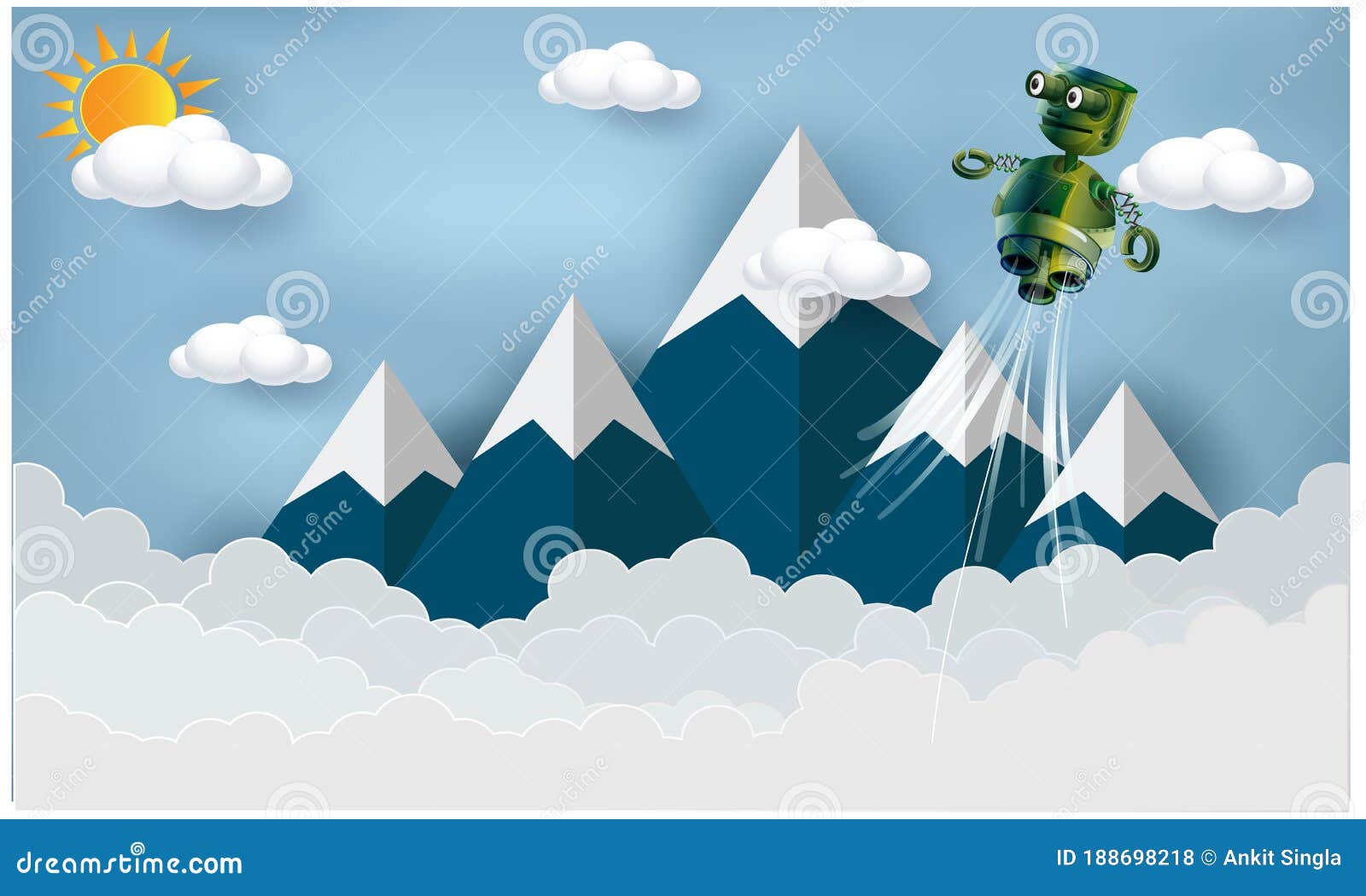 Electronic Robot Flying in Mountains in the Air Stock Vector ...
