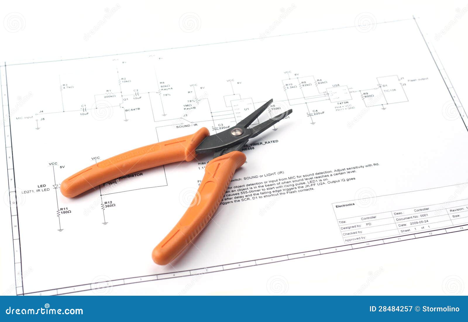 Electronic Schematic with Tools Stock Image - Image of drawing, studio ...