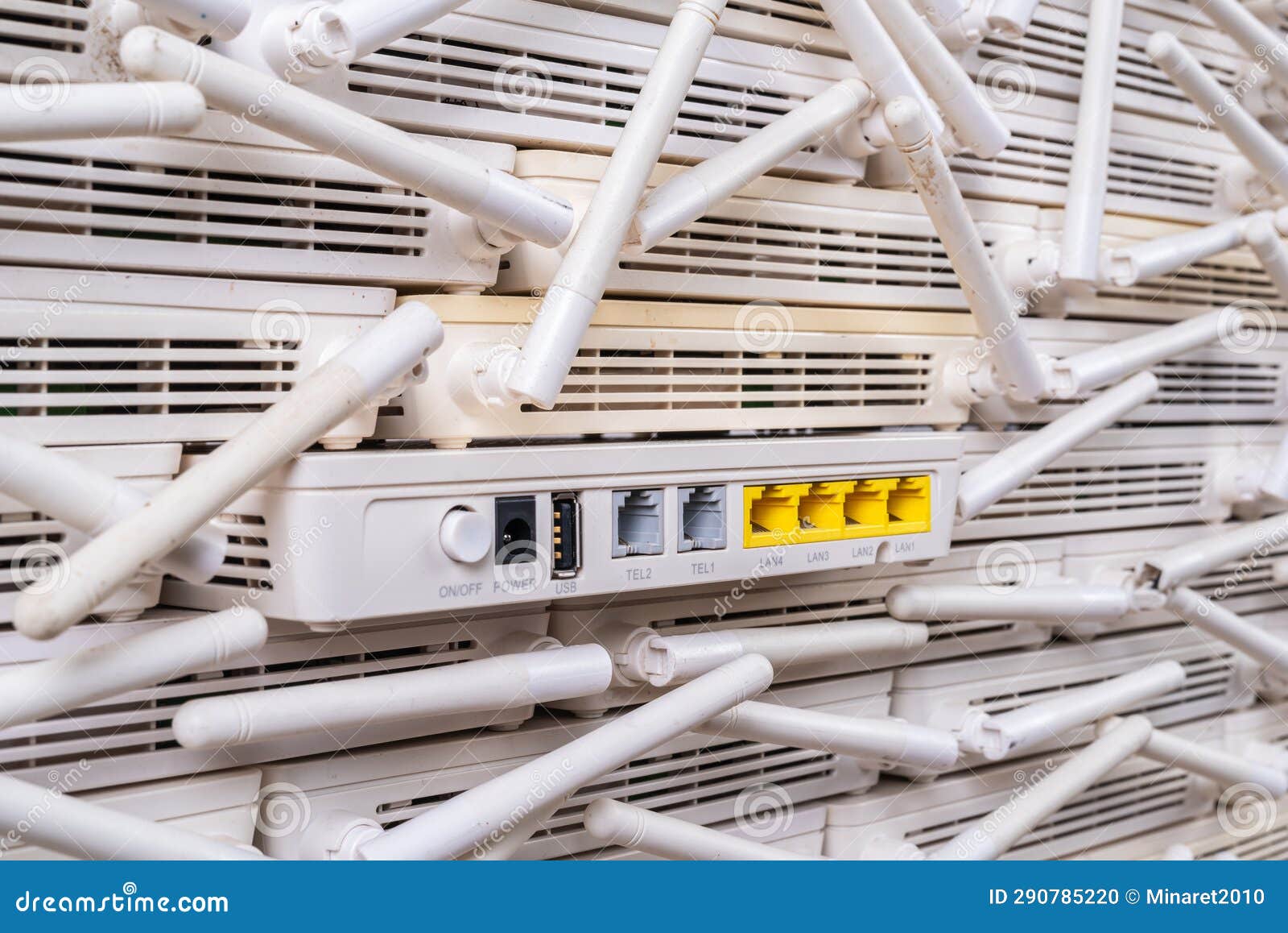 Electronic Scrap Recycling Industry, Stack of Old Network Equipment ...