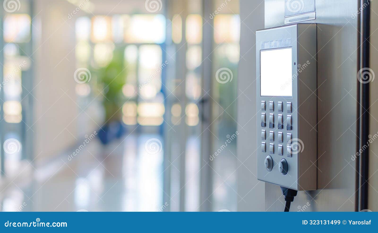 Electronic Security Keypad on Wall in Bright and Modern School Hallway ...