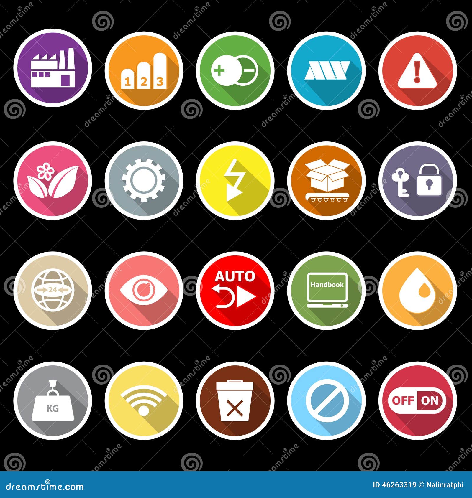 Electronic Sign Flat Icons with Long Shadow Stock Vector - Illustration ...