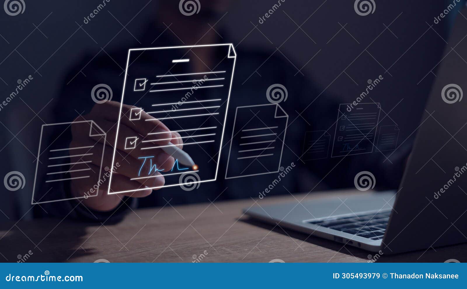 Electronic Signature Businessman Signs Electronic Document in Digital ...