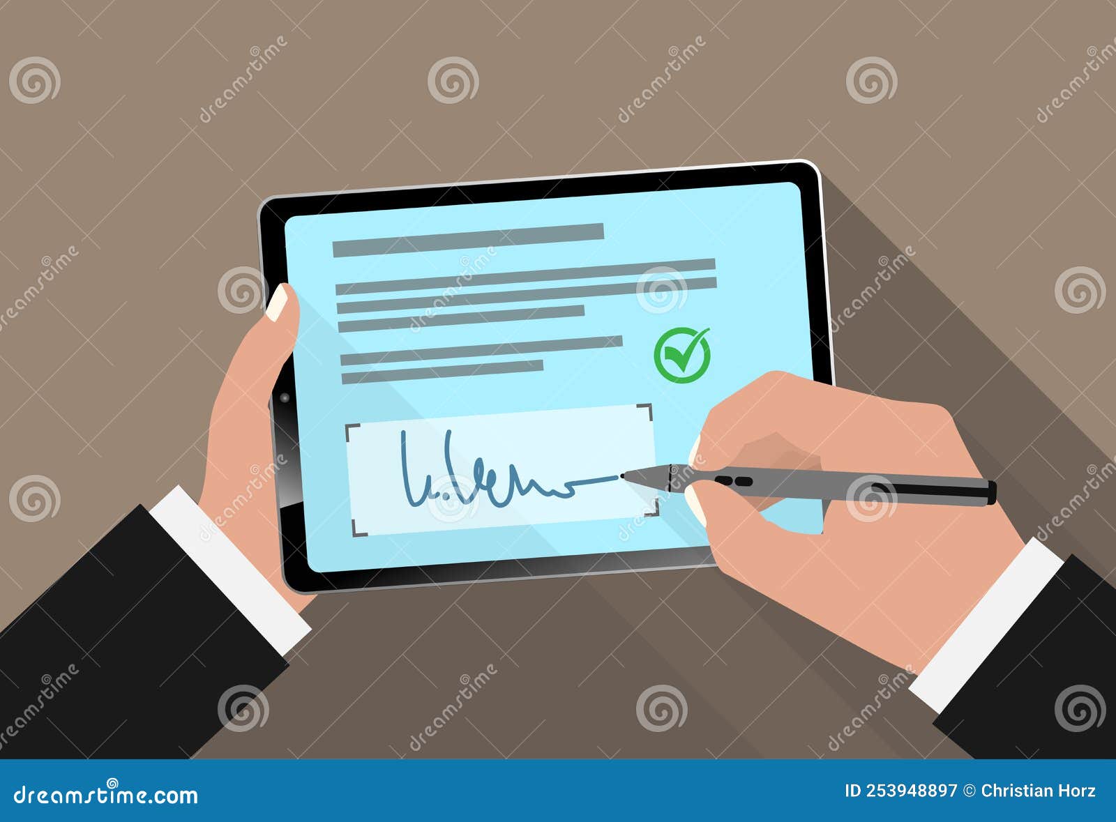 Electronic Signature with Stylus on Tablet Computer Touchscreen Stock ...