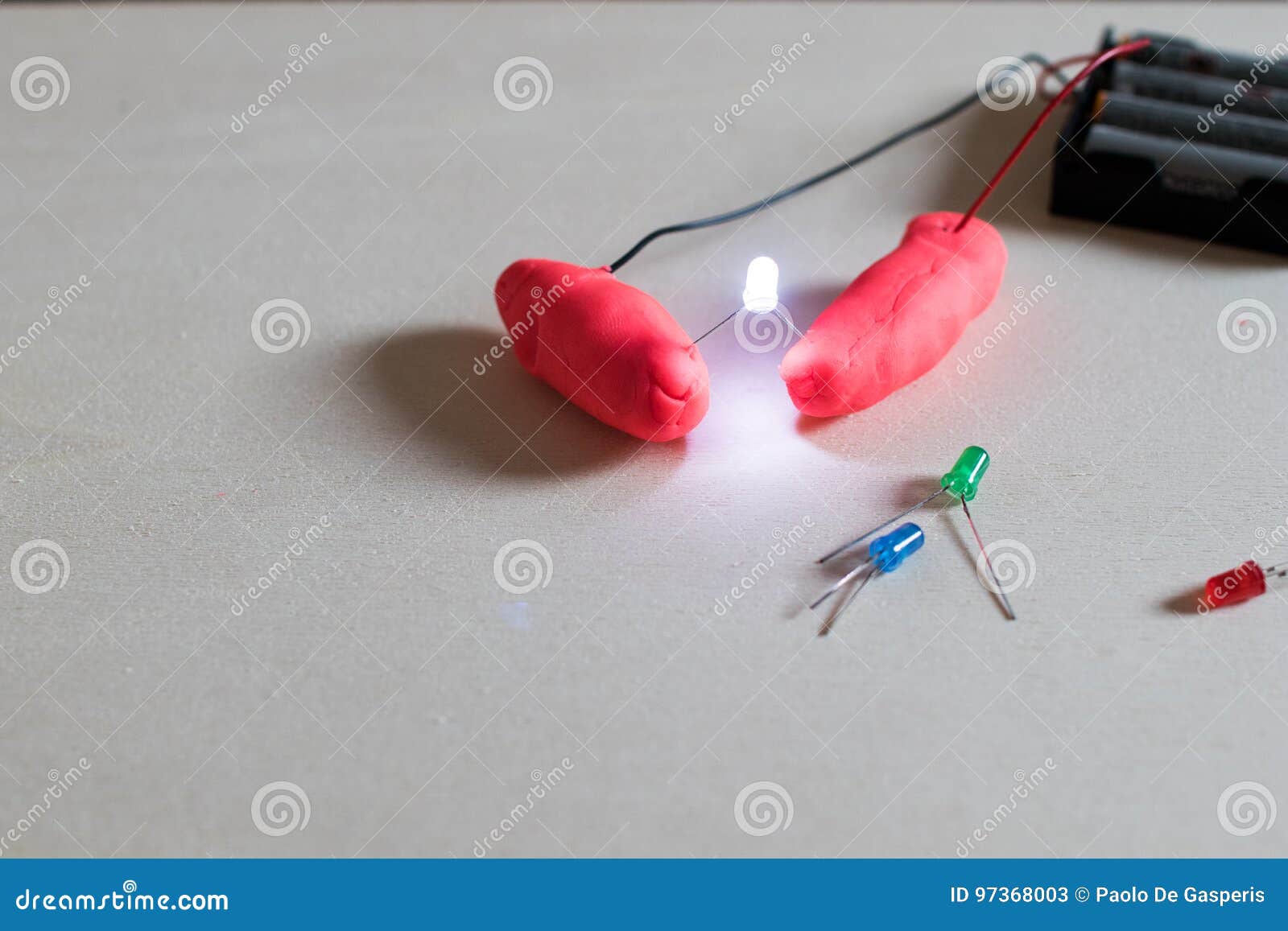 Electronic Soft Circuits with LEDs, Batteries and Modeling Clay. Stock ...