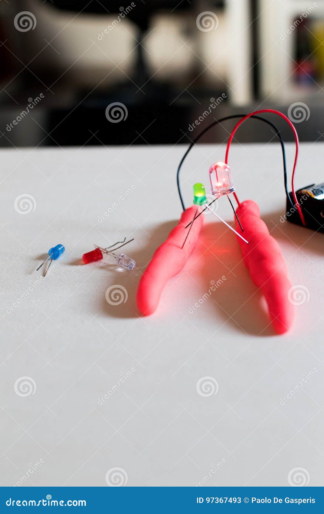 Electronic Soft Circuits with LEDs, Batteries and Modeling Clay. Stock ...