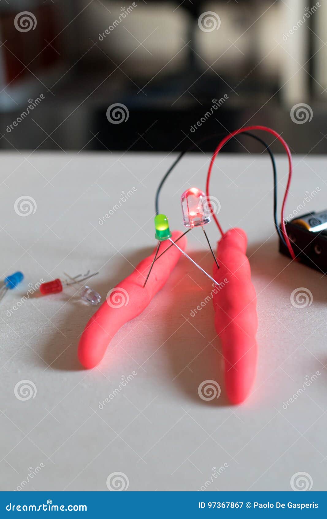 Electronic Soft Circuits with LEDs, Batteries and Modeling Clay. Stock ...