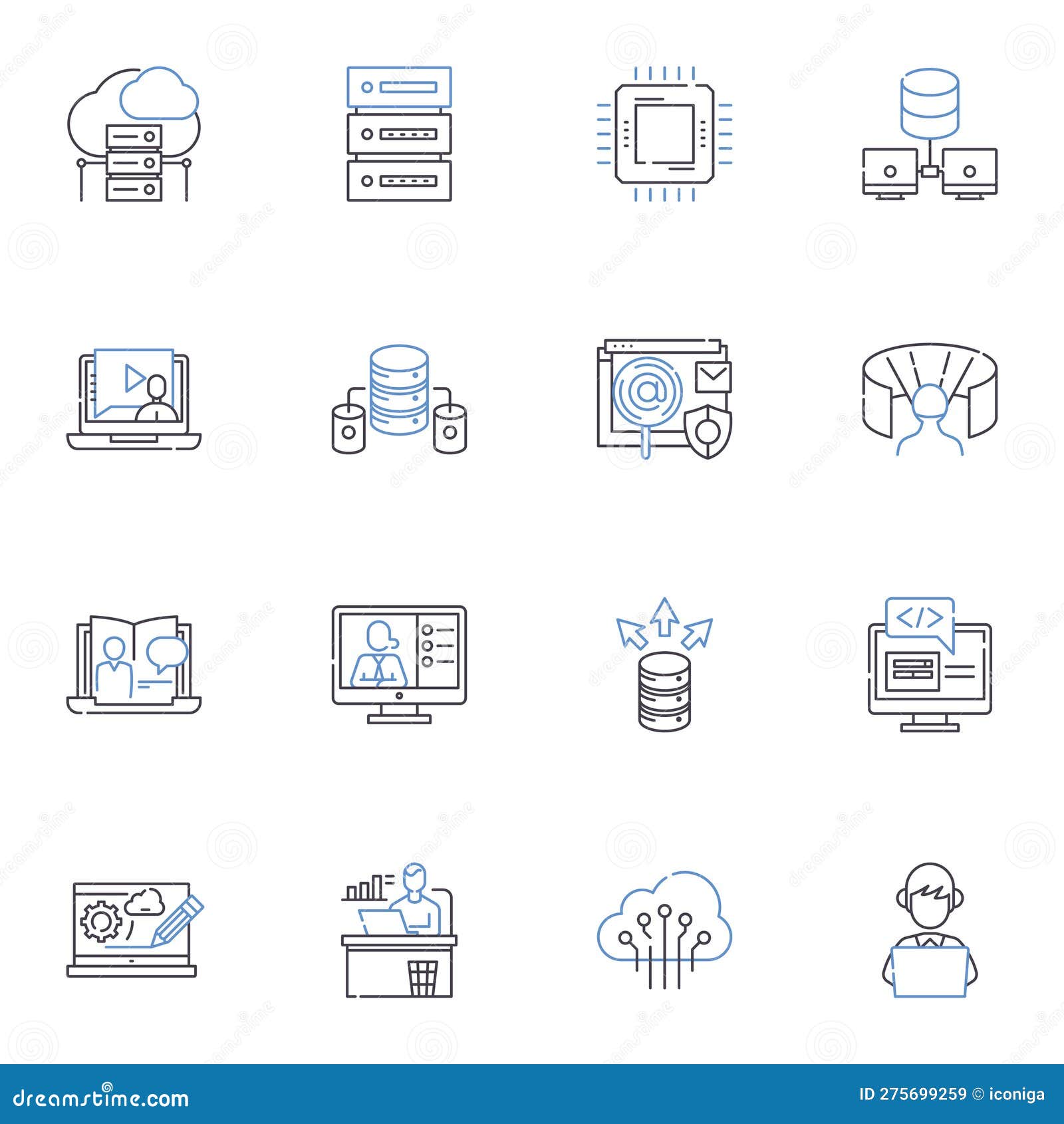 Electronic Space Line Icons Collection. Cyber, Interstellar, Binary ...