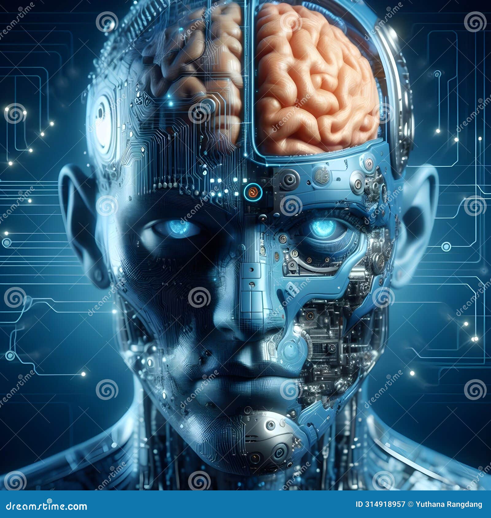 Electronic System in Humanoid Head. Stock Illustration - Illustration ...