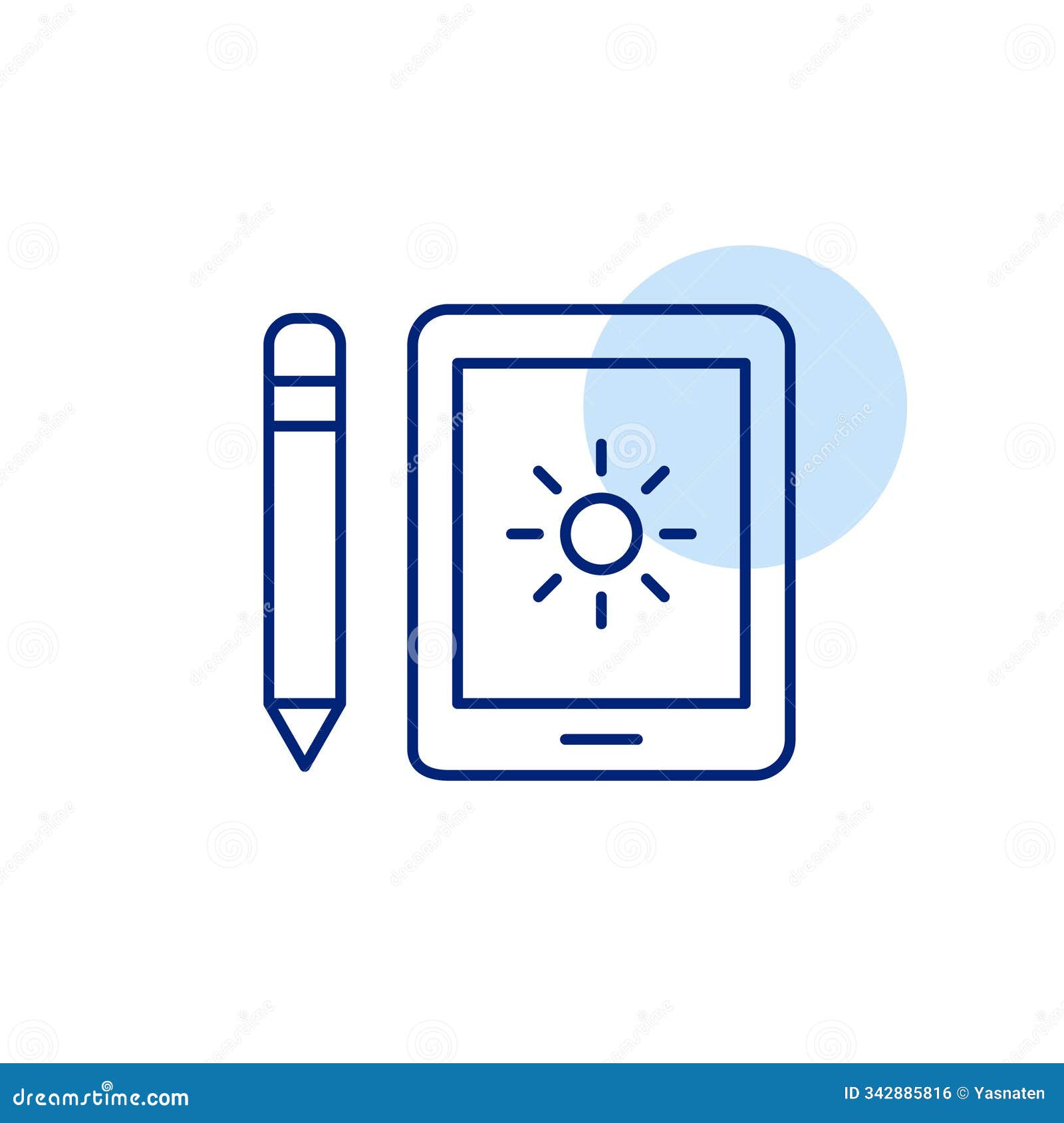 Electronic Tablet with Pencil and Sun Symbol on Screen. Automatic ...
