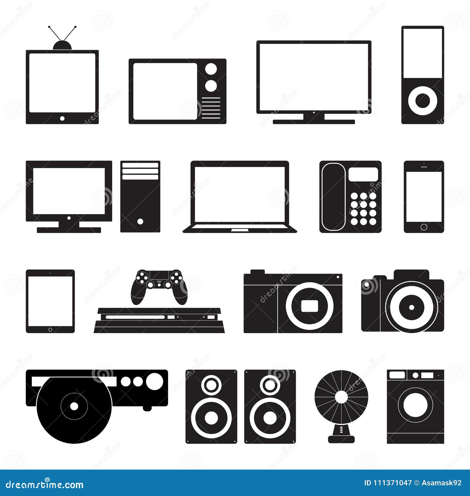Electronic Technology Icon Set Vector Illustration. Flat Sign Isolated ...