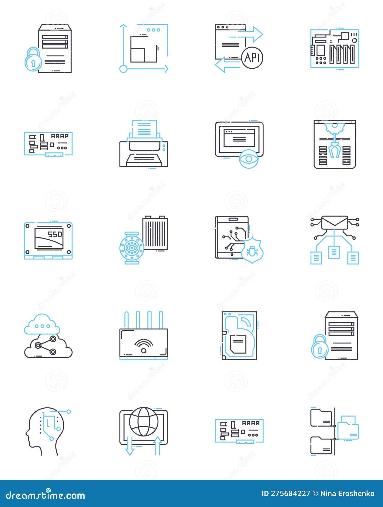 Electronic Technology Linear Icons Set. Circuits, Semiconductors ...