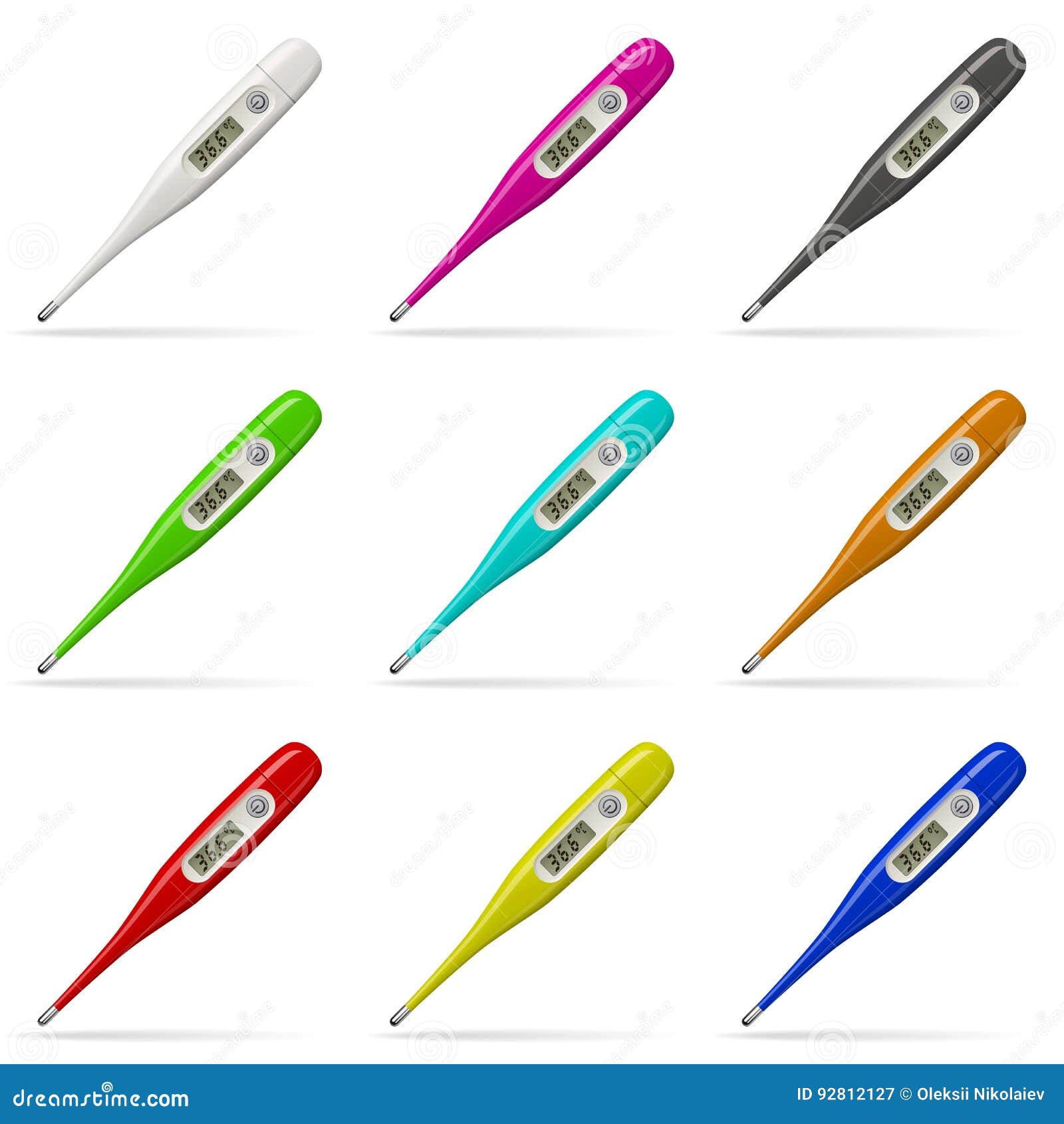 Electronic Thermometers. Digital Thermometers Set of Different Colors ...