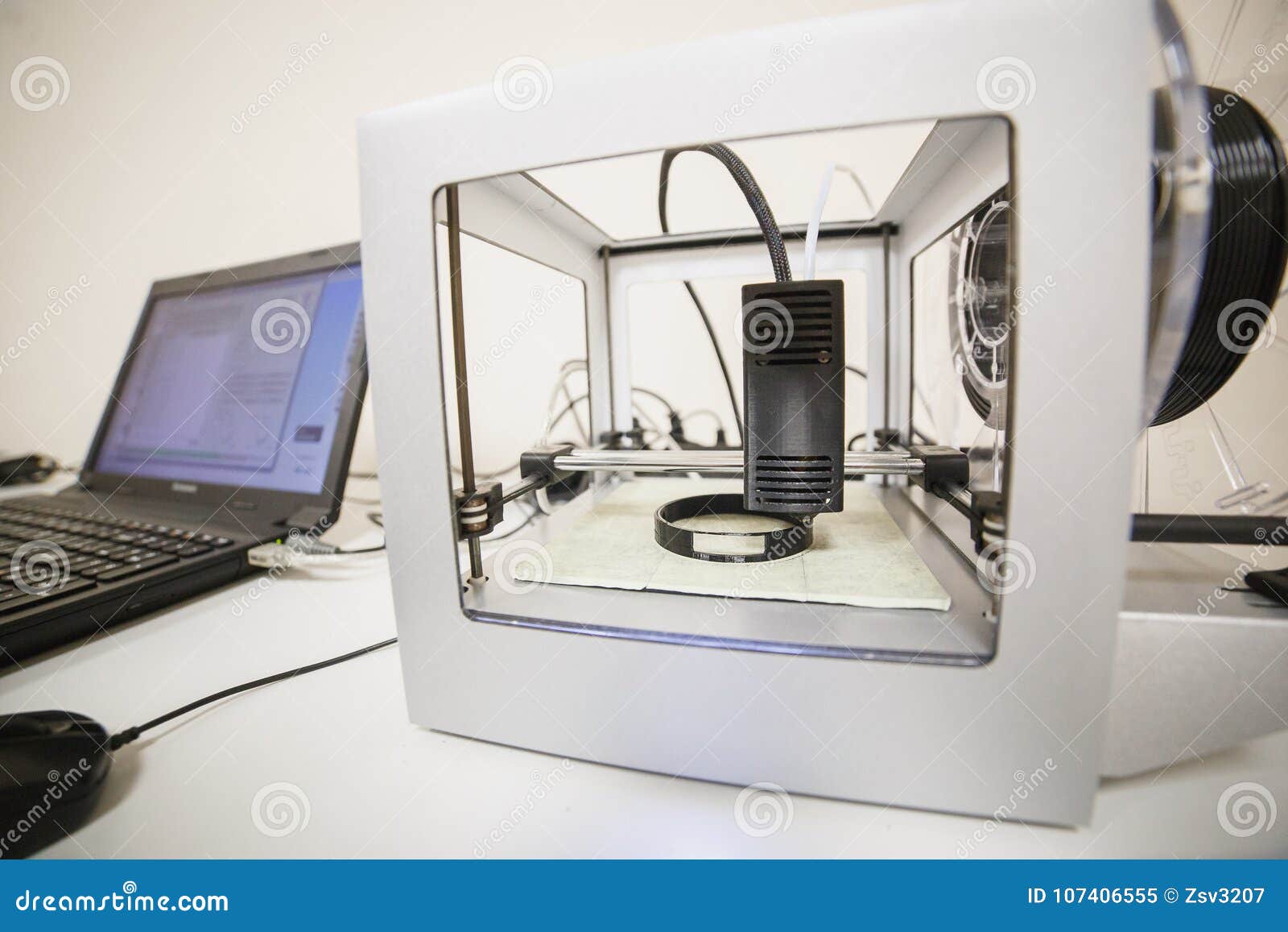 Electronic Three Dimensional Plastic Printer during Work in Laboratory ...