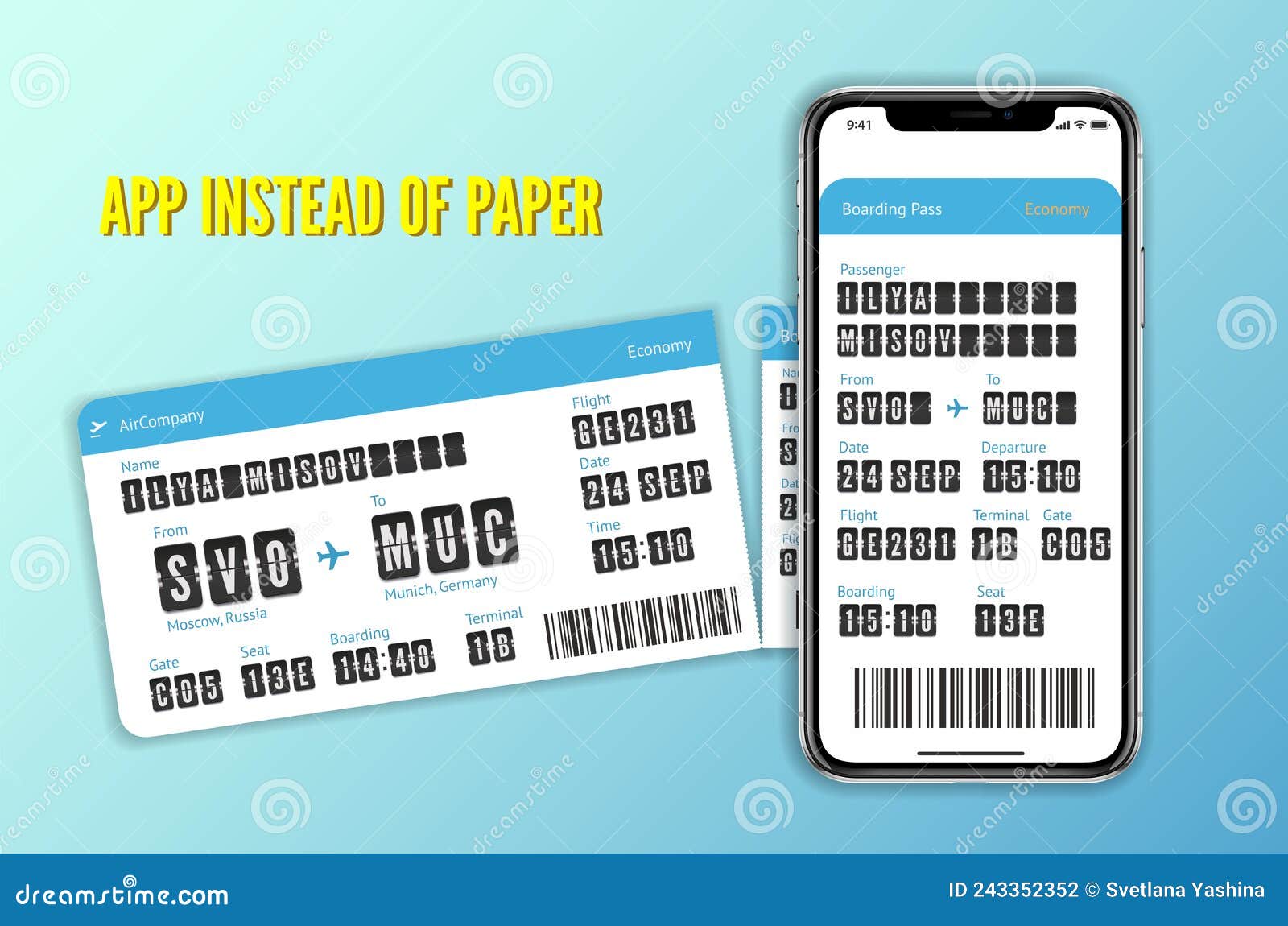 Electronic Ticket. Mobile App Boarding Pass. Online Flight Check in ...