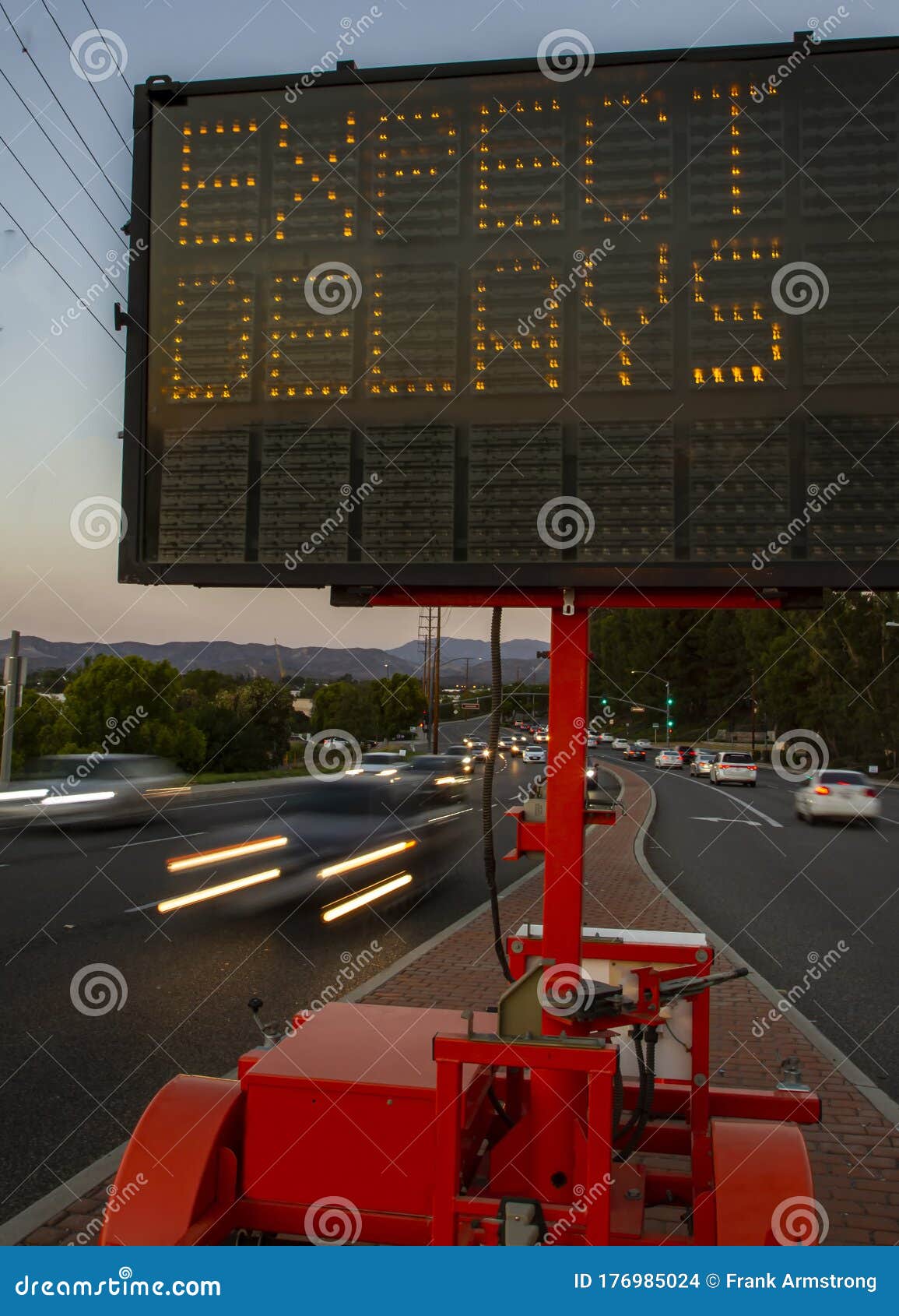 Electronic Traffic Sign Stating Expect Delays with Blurred Traffic ...