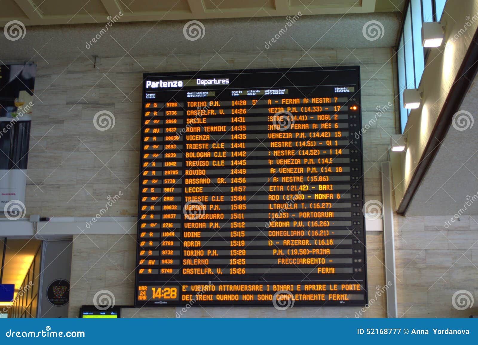 Venice Train Timetables Italian Train Timetable Hi Res Stock