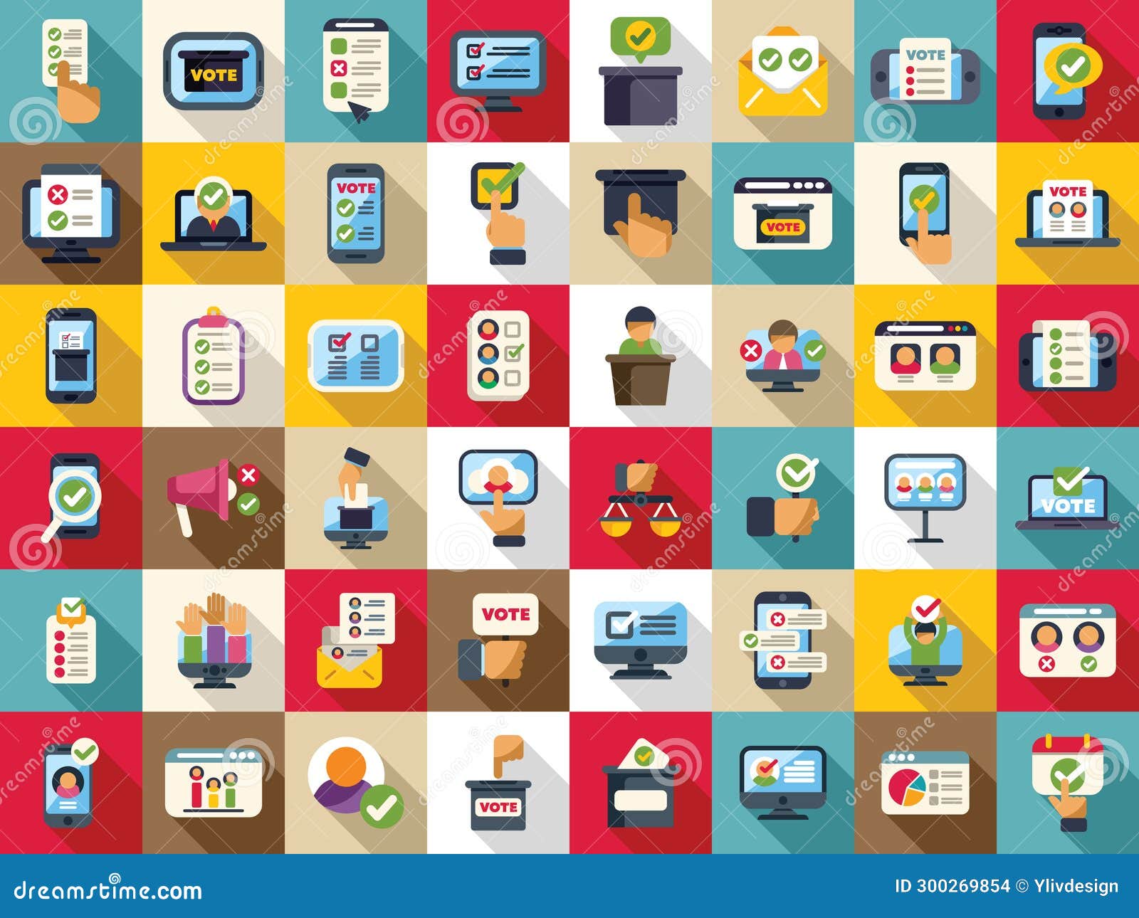 Electronic Voting Icons Set Flat Vector. Phone Vote Digital Stock ...