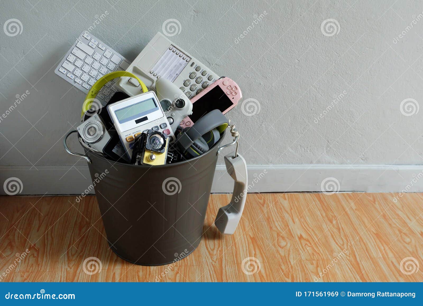 Electronic Waste Broken or Damage in Recycle Bin in the Room with White ...