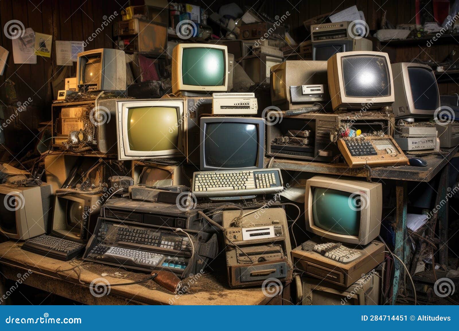 Electronic Waste Collection: Old Computers and Phones Stock ...