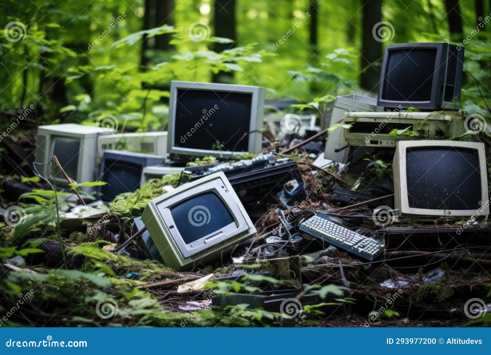 Electronic Waste Dumped in a Beautiful Forest Stock Illustration ...