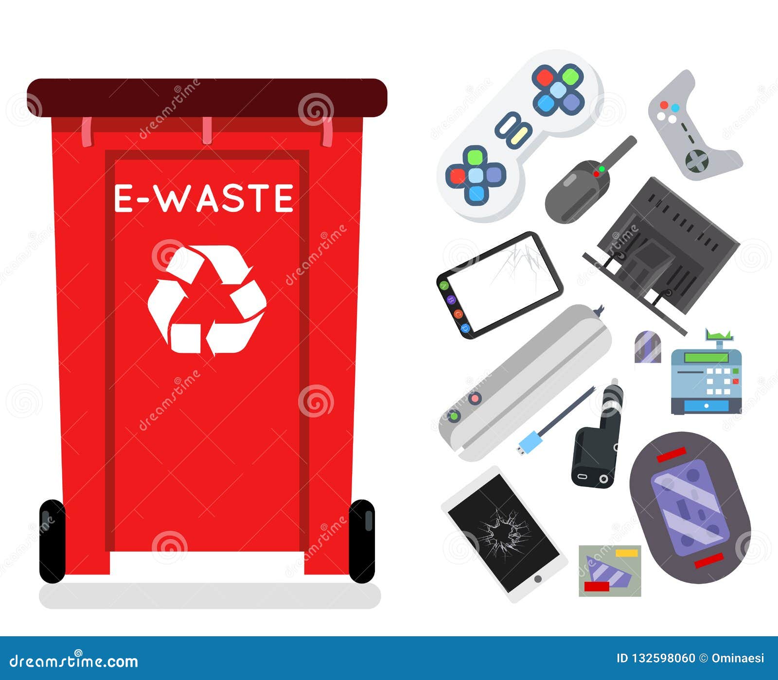 Electronic Waste Recycling Garbage Can Trash Isolated Flat Design Icon ...