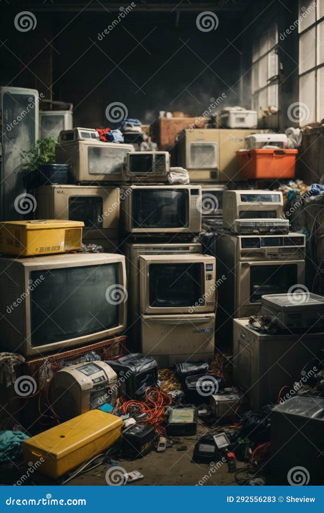 Electronic Waste Waiting for Disposal, Refrigerator Washing Machine ...