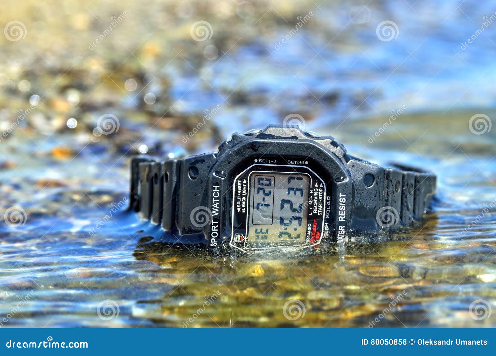 Electronic Waterproof Watch, Immersed in the Water Stream Stock Photo ...