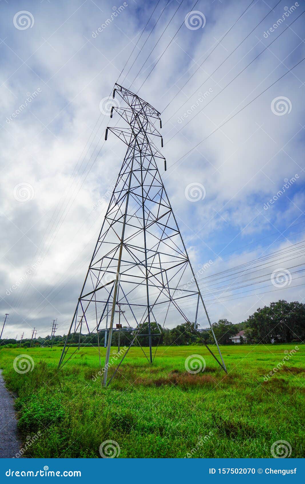 Electron Wire Tower and Blue Sky Stock Photo - Image of drive, field ...