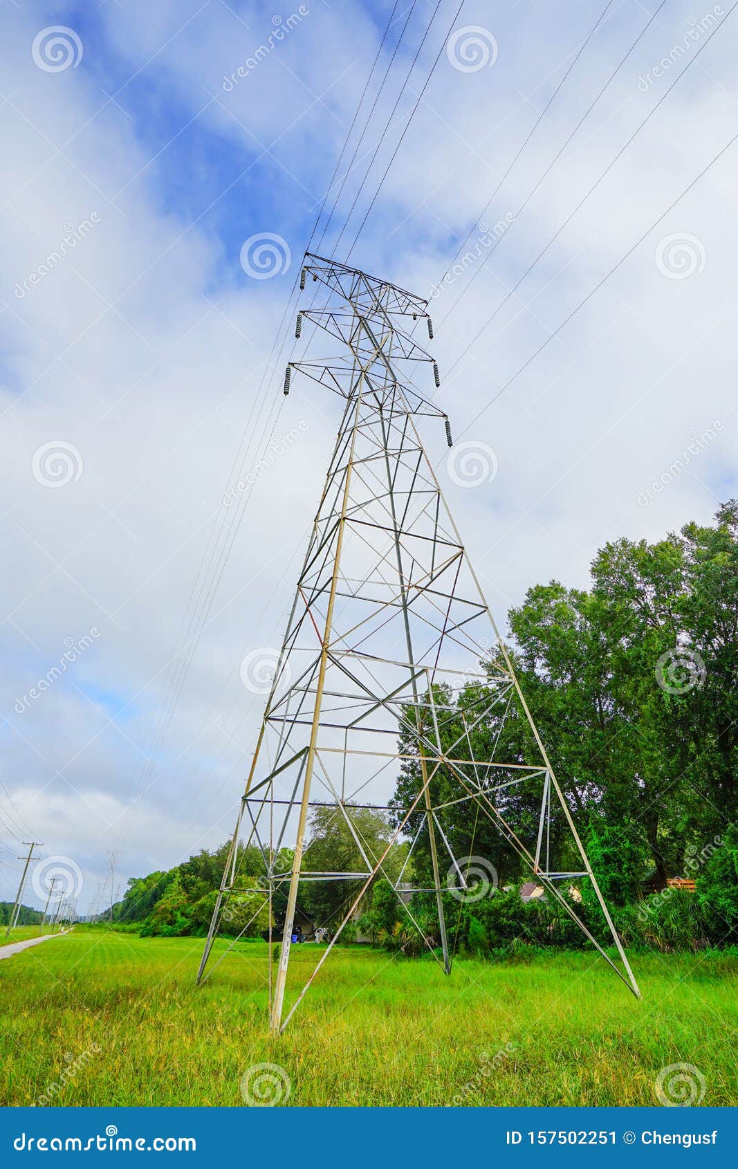 Electron Wire Tower and Blue Sky Stock Image - Image of frame, green ...
