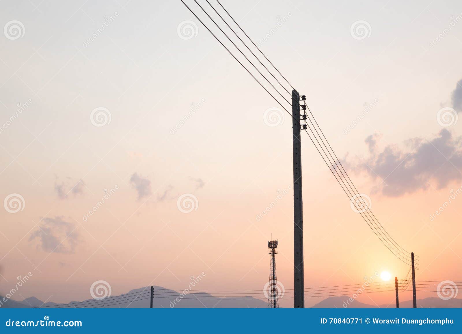Electronic and Wires in the Sunset Stock Image - Image of cable, poles ...