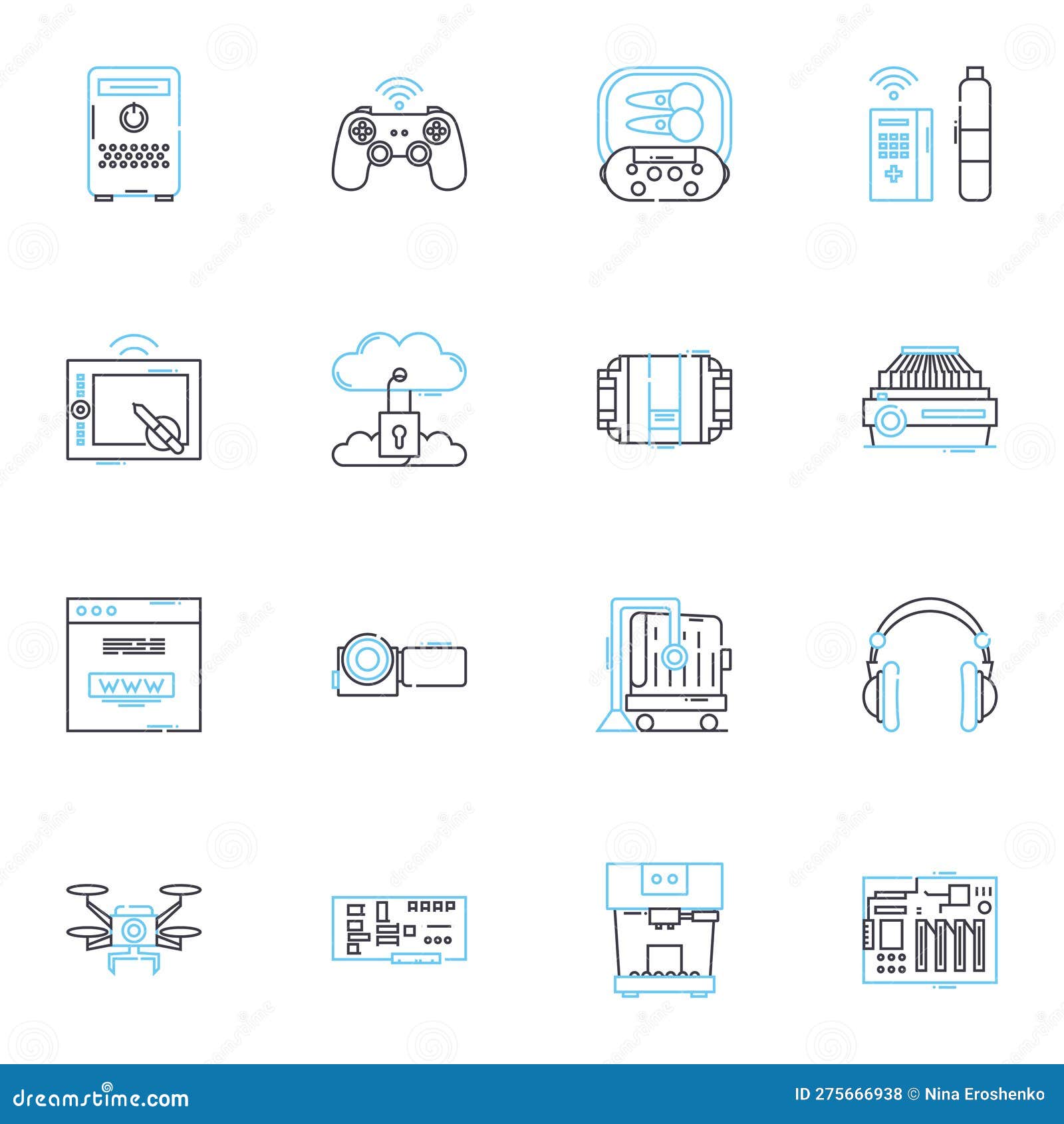 Electronic Workplaces Linear Icons Set. Digitized, Automated ...
