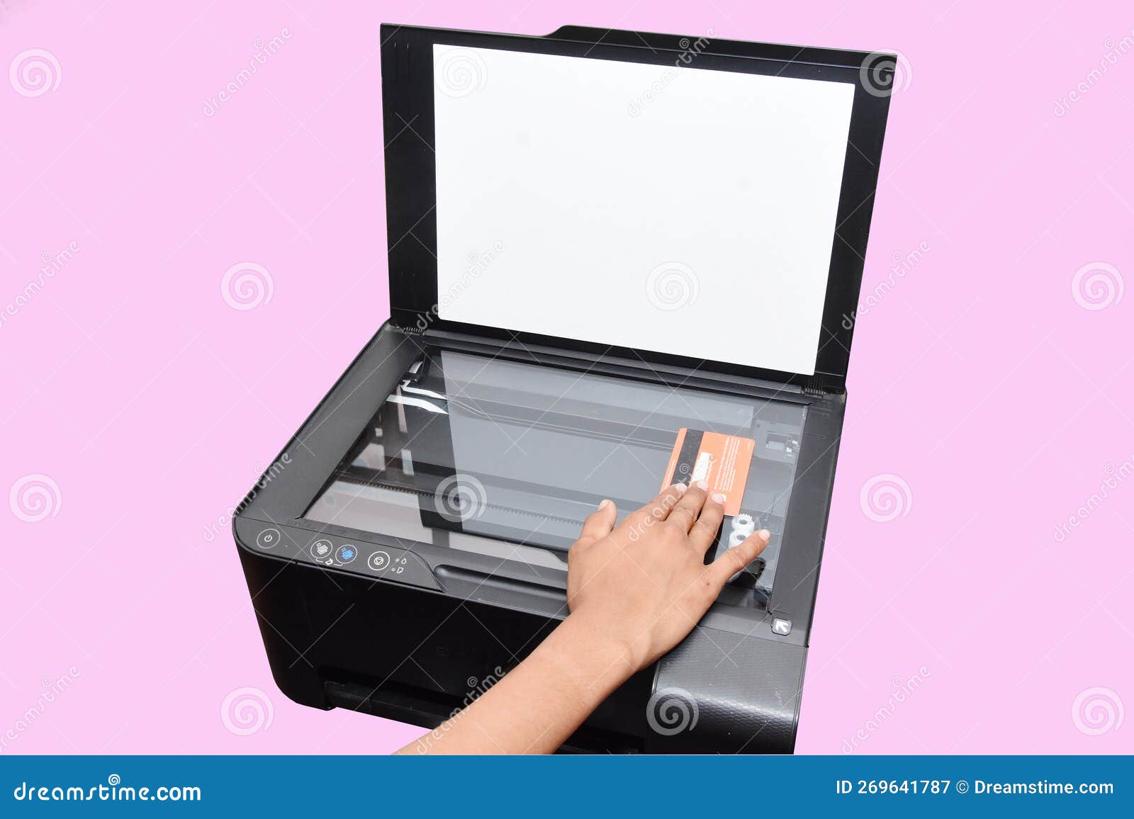 Electronic Zerox Scan Machine with Hand Pink Background Stock Image ...