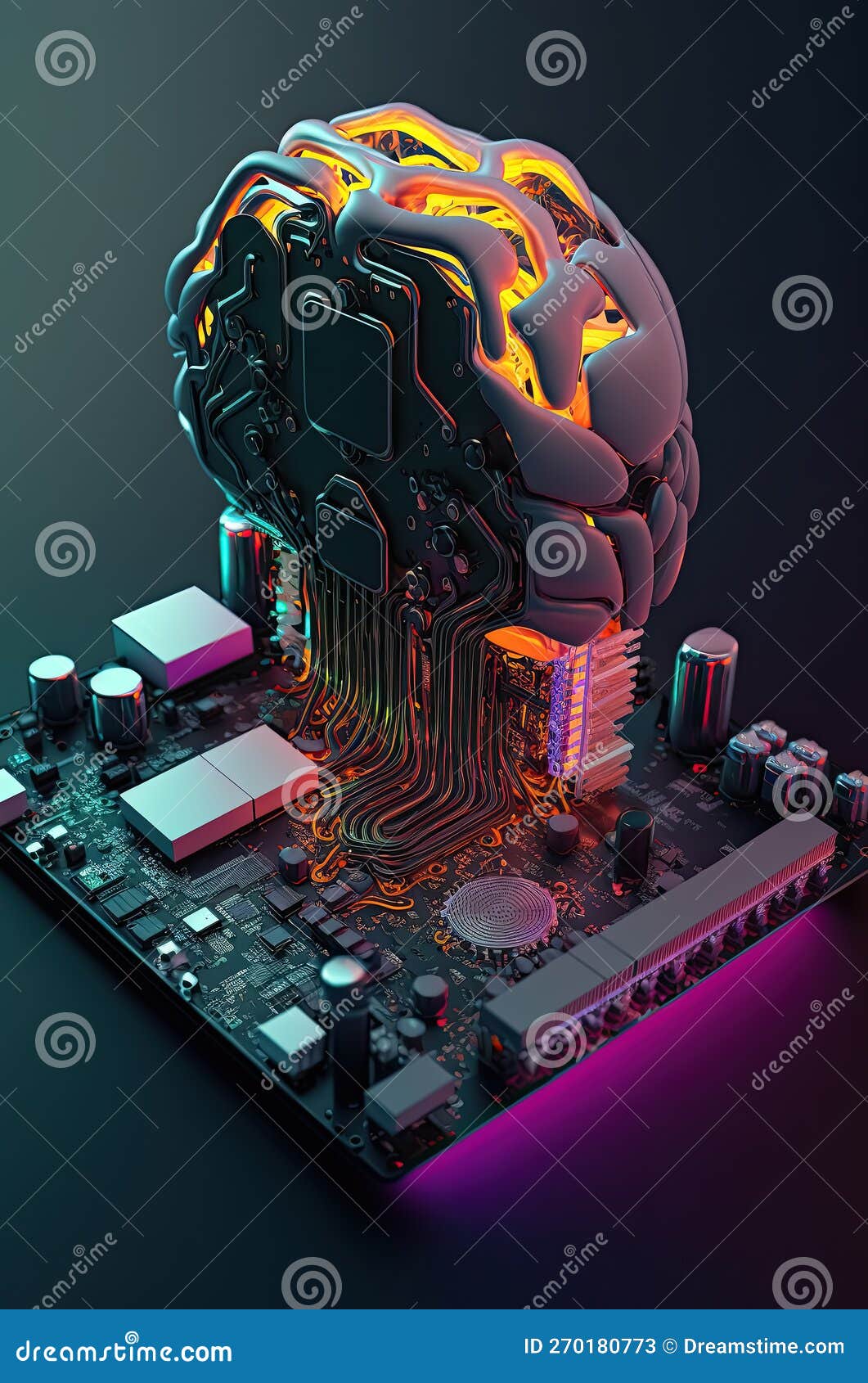 Electronics AI Brain Connecting Human Brain To Computer Mother Board ...