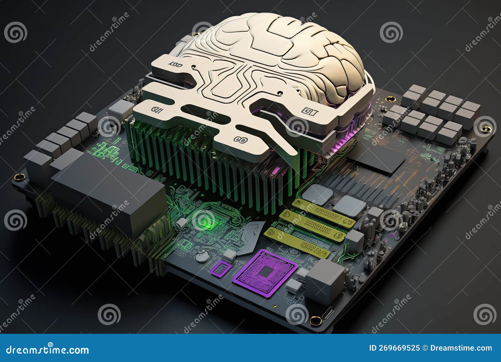 Electronics AI Brain Connecting Human Brain To Computer Mother Board ...