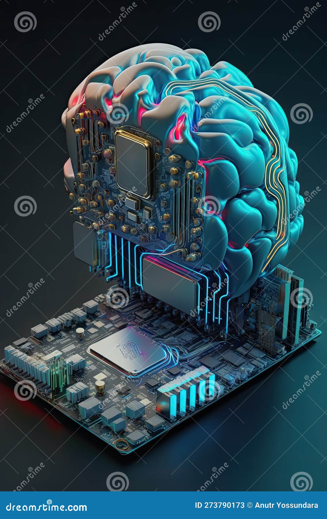 Electronics AI Brain Connecting Human Brain To Computer Mother Board ...