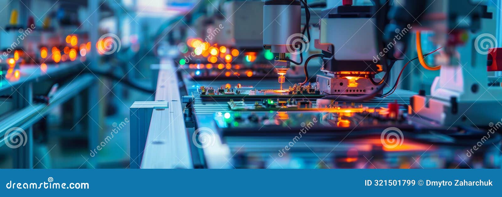 An Electronics Assembly Line with Soldering Stations and Circuit Board ...