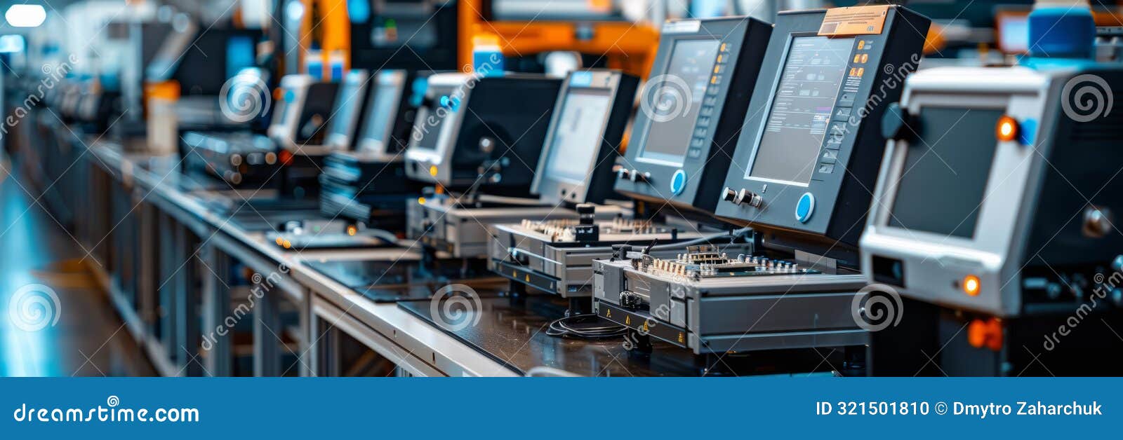 An Electronics Assembly Line with Soldering Stations and Circuit Board ...