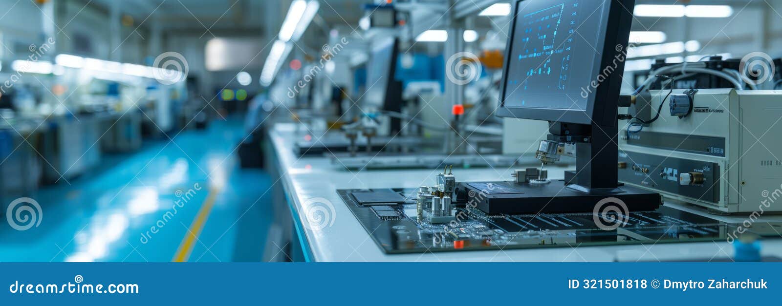 An Electronics Assembly Line with Soldering Stations and Circuit Board ...