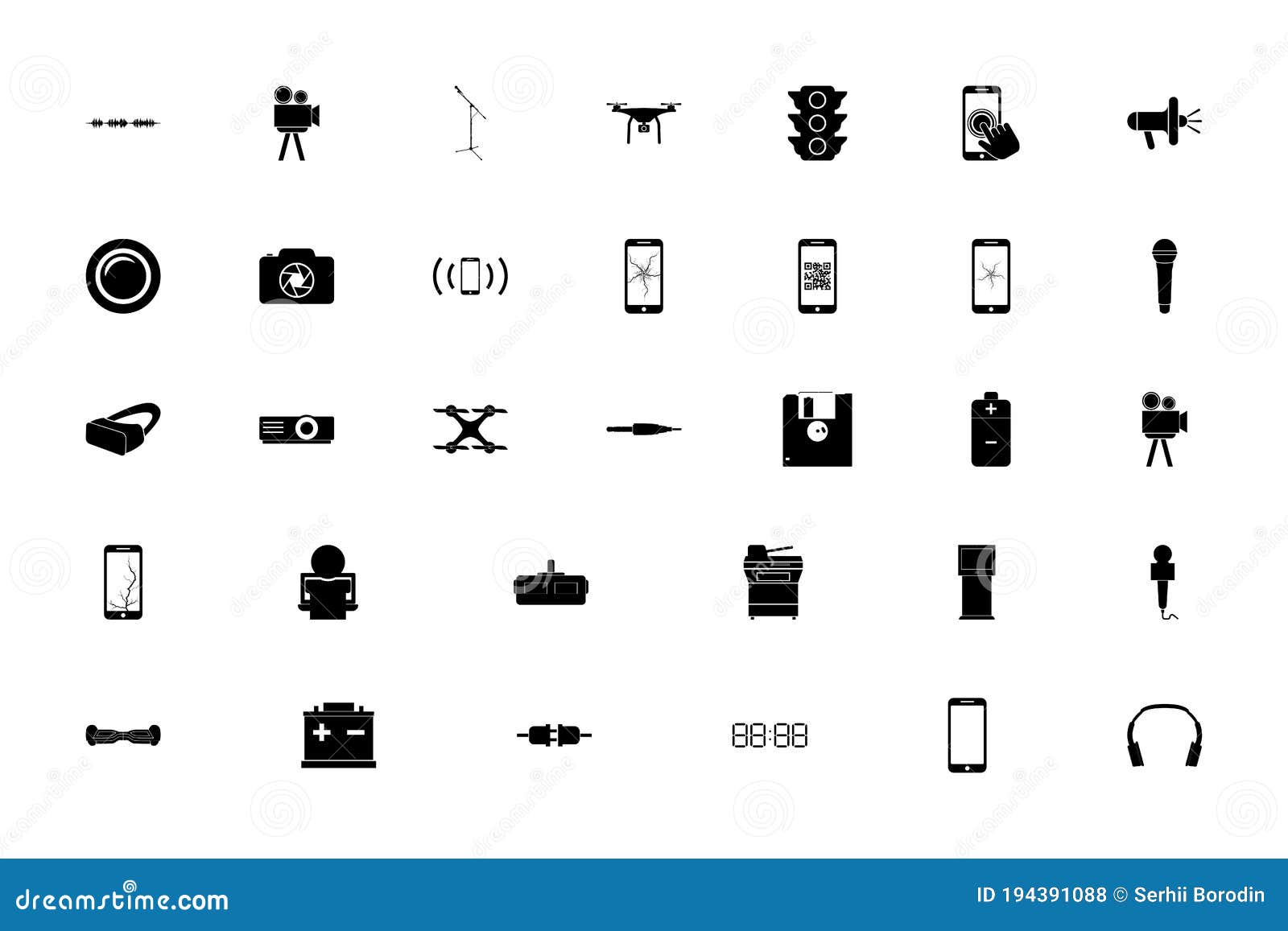 Electronics Black Color Set Solid Style Flat Vector Image Stock Vector ...