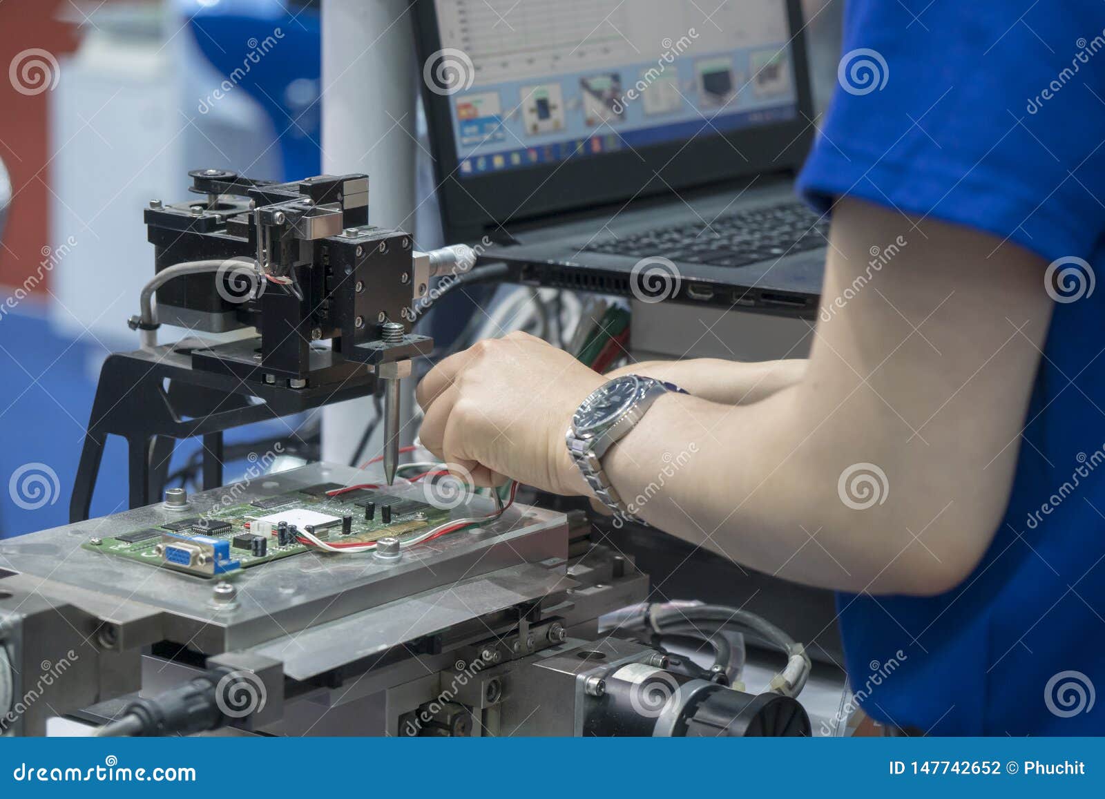 The Electronics Board Testing Process by Operator. Stock Photo - Image ...